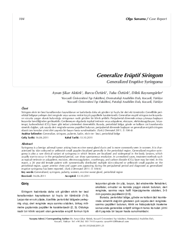 (PDF) Generalized Eruptive Syringoma | Dilek Bayramgurler - Academia.edu