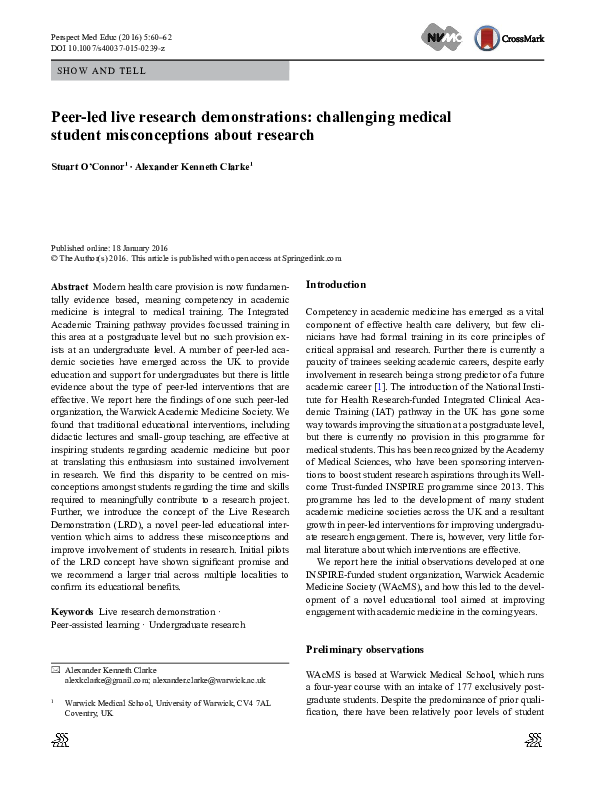 (PDF) Peer-led live research demonstrations: challenging medical ...