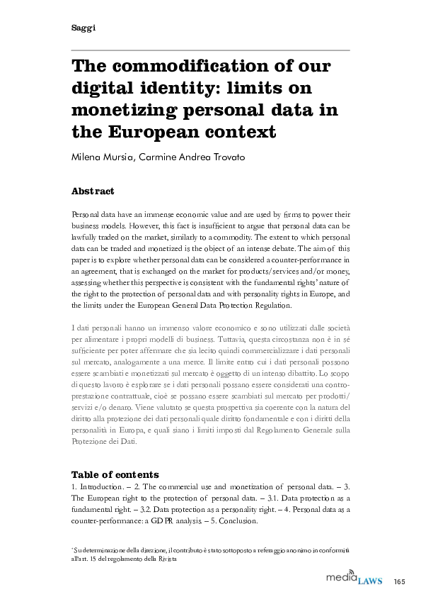 (PDF) The commodification of our digital identity: limits on monetizing ...