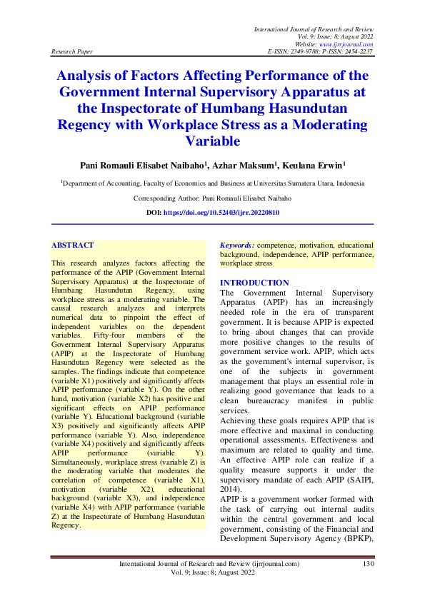 (PDF) Analysis of Factors Affecting Performance of the Government ...
