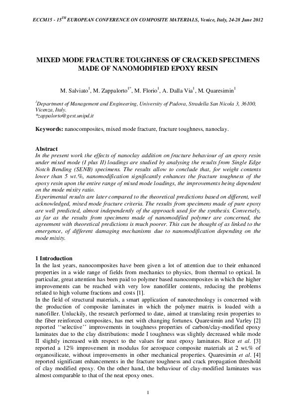 (PDF) Mixed Mode Fracture Toughness of Cracked Specimens Made of Nanomodified Epoxy Resin