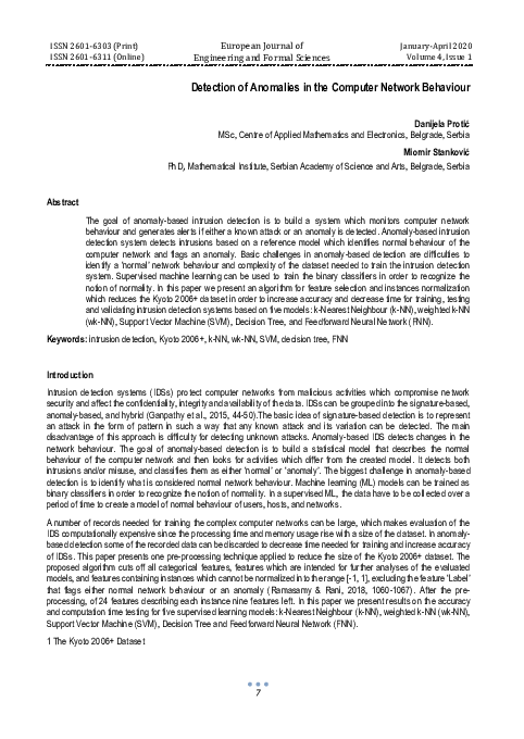 (PDF) Detection of Anomalies in the Computer Network Behaviour