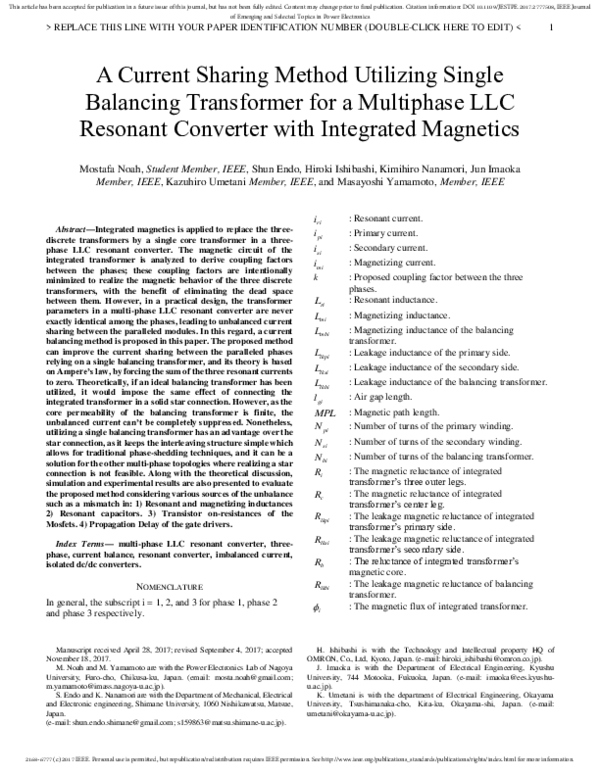 (PDF) A Current Sharing Method Utilizing Single Balancing Transformer ...