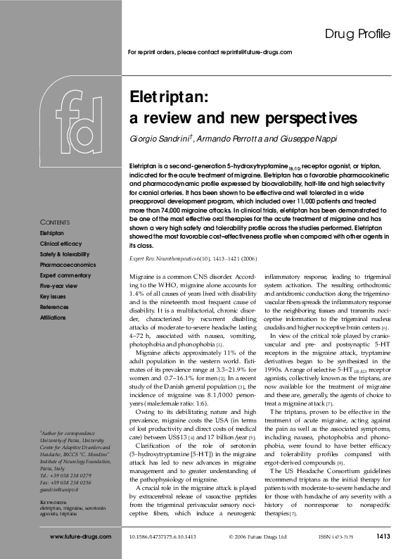 (PDF) Eletriptan: a review and new perspectives