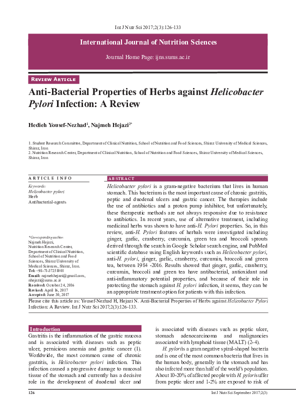 (PDF) Anti-Bacterial Properties of Herbs against Helicobacter Pylori ...