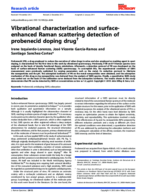 (PDF) Vibrational characterization and surface-enhanced Raman scattering detection of probenecid ...