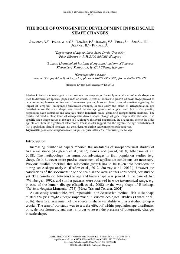 (PDF) The Role of Ontogenetic Development in Fish Scale Shape Changes