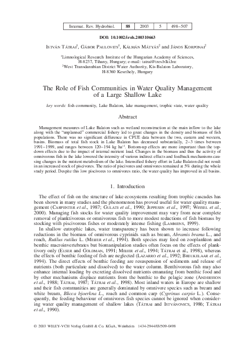 (PDF) The Role of Fish Communities in Water Quality Management of a ...