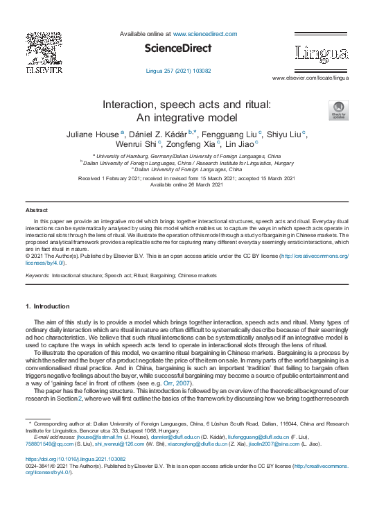 (PDF) Interaction, speech acts and ritual: An integrative model