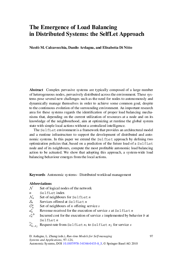 (PDF) The Emergence of Load Balancing in Distributed Systems: the SelfLet Approach