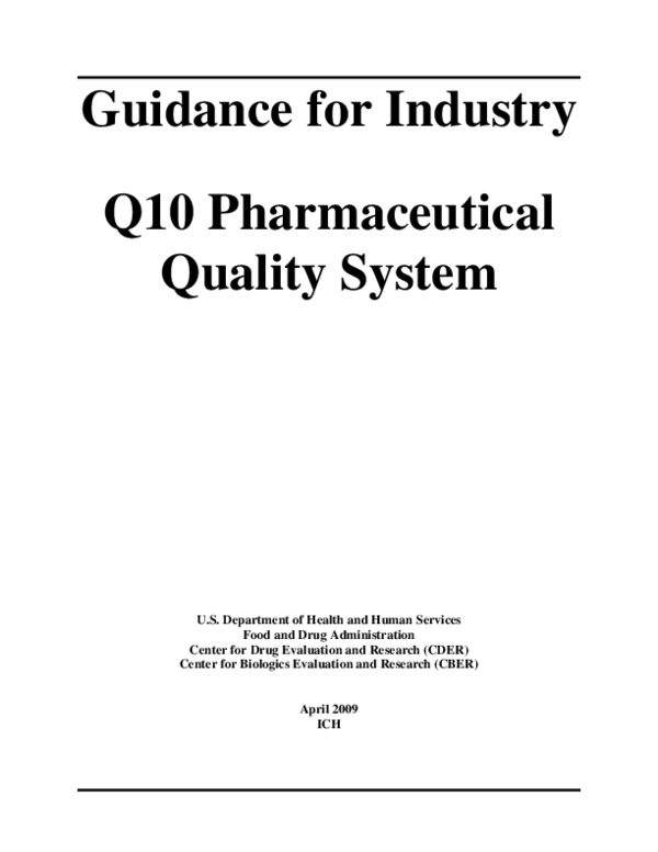 (PDF) Guidance for Industry Q10 Pharmaceutical Quality System