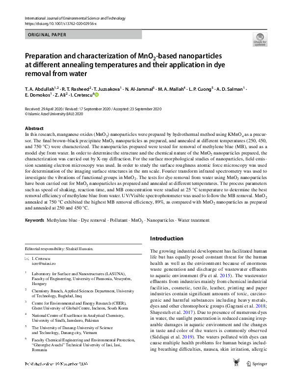 (PDF) Preparation and characterization of MnO2-based nanoparticles at different annealing ...