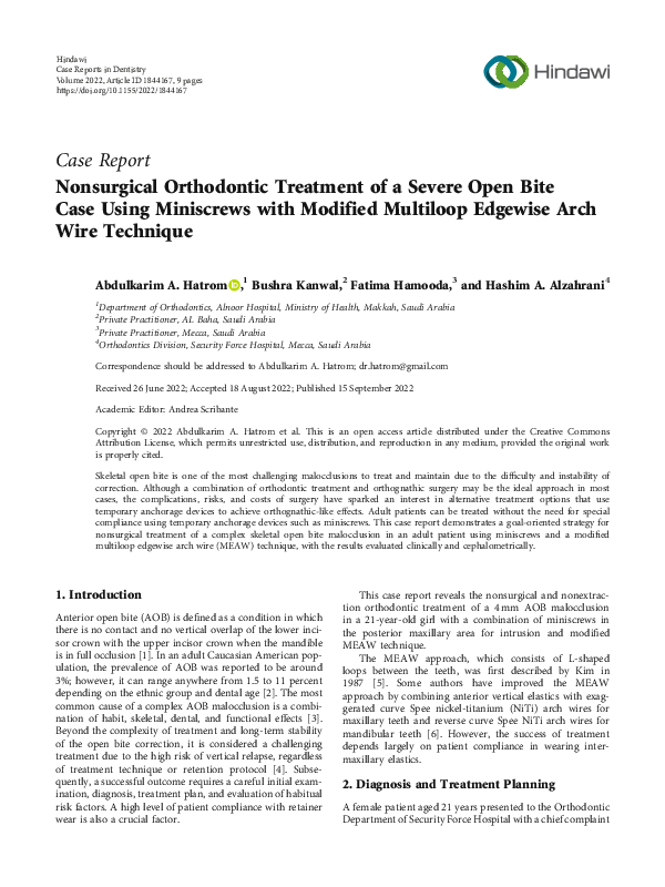 (PDF) Nonsurgical Orthodontic Treatment of a Severe Open Bite Case ...