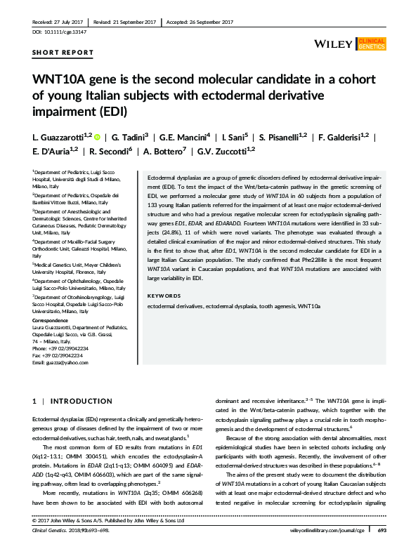 (PDF) WNT10A gene is the second molecular candidate in a cohort of ...