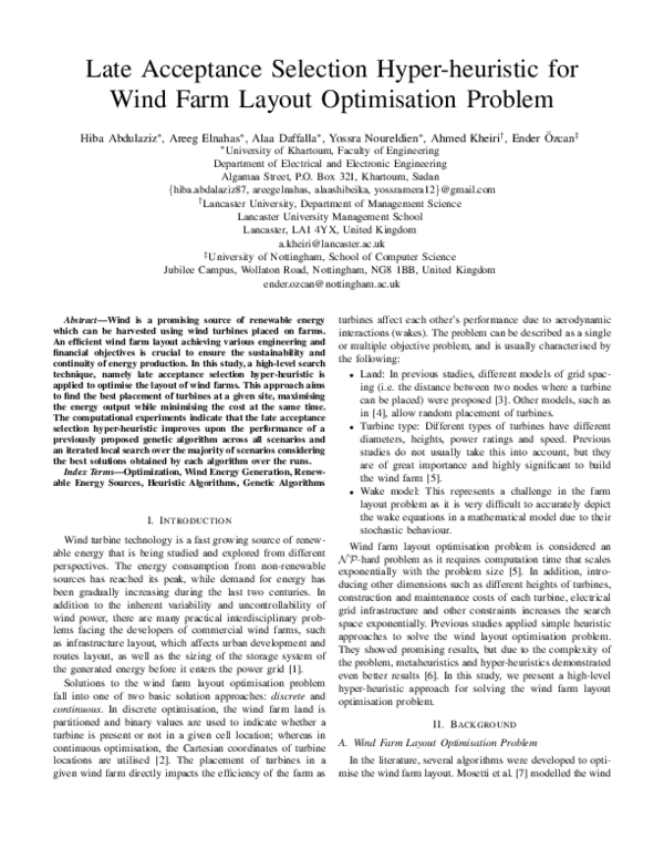 (PDF) Late Acceptance Selection Hyper-heuristic for Wind Farm Layout Optimisation Problem