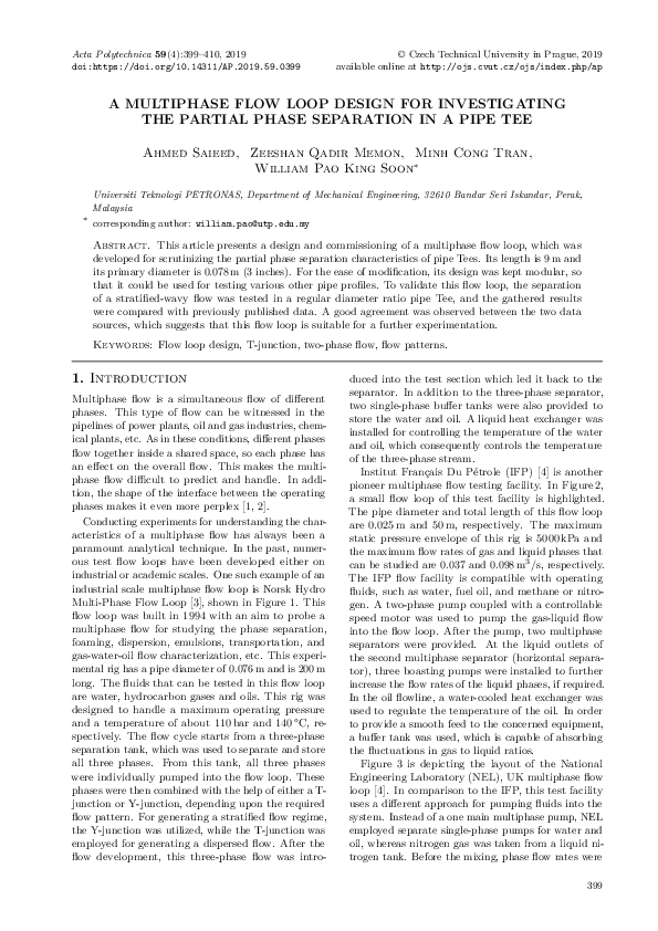 Pdf A Multiphase Flow Loop Design For Investigating The Partial Phase Separation In A Pipe Tee