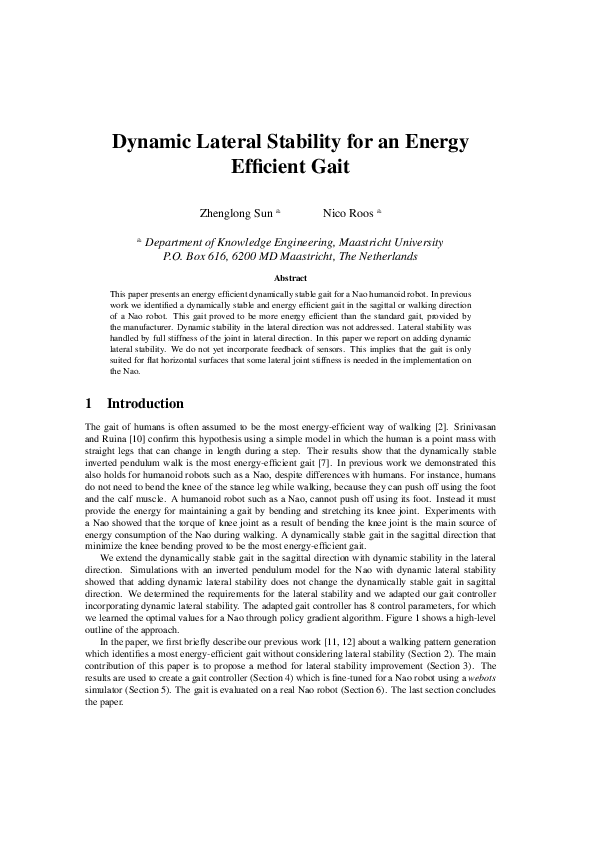 (PDF) Dynamic Lateral Stability for an Energy Efficient Gait
