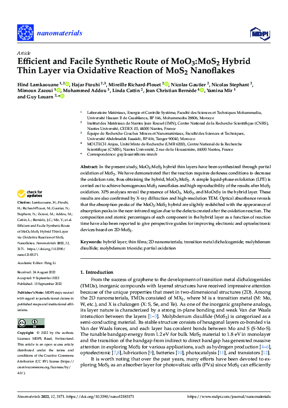 (PDF) Synthesis of MoO3:MoS2 Hybrid Thin Layers