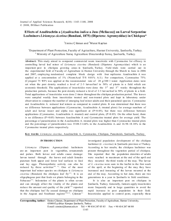 (PDF) Effects of Azadirachtin a [Azadirachta indica a Juss (Meliacea ...