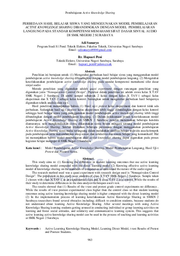 (PDF) Perbedaan Hasil Belajar Siswa Yang Menggunakan Model Pembelajaran Active Knowledge Sharing ...
