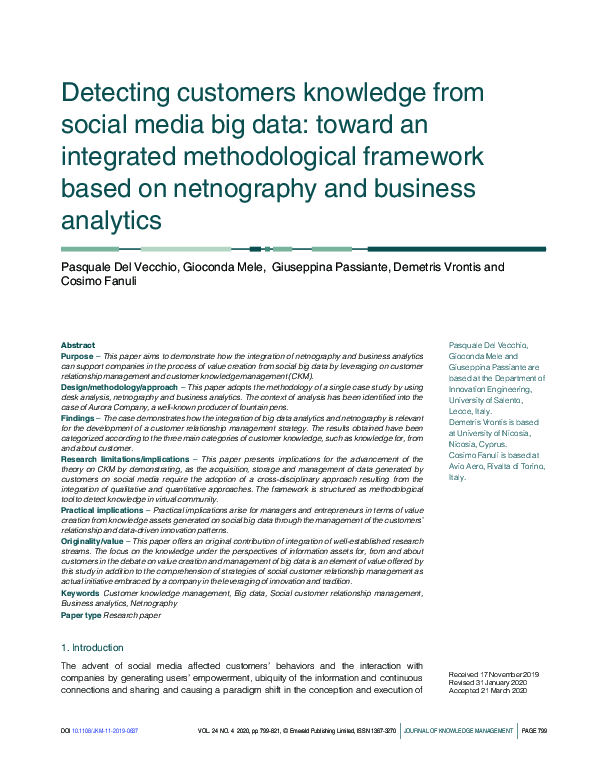(PDF) Detecting customers knowledge from social media big data: toward an integrated ...