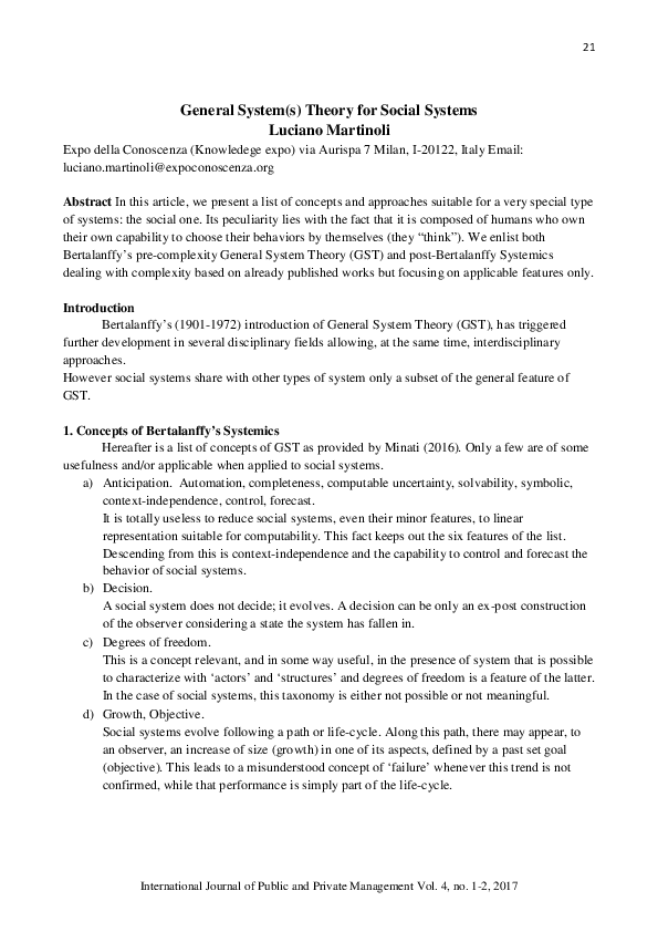 (PDF) General System(s) Theory for Social Systems