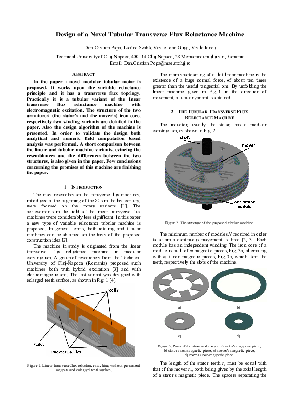 (PDF) Design of a Novel Tubular Transverse Flux Reluctance Machine