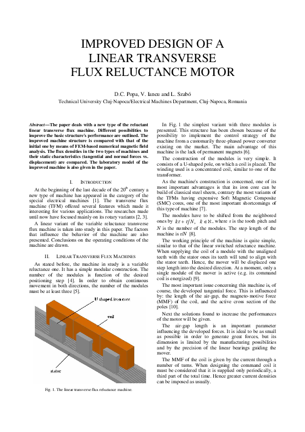 (PDF) Improved design of a linear transverse flux reluctance motor