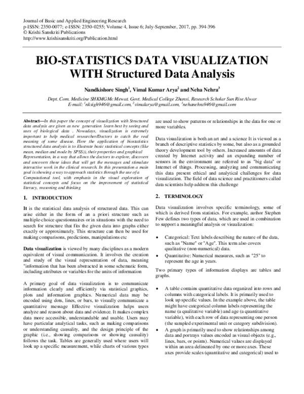 Pdf Bio Statistics Data Visualization With Structured Data Analysis
