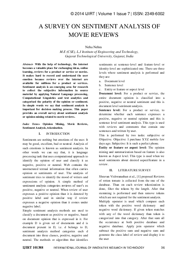 Pdf A Survey On Sentiment Analysis Of Movie Reviews