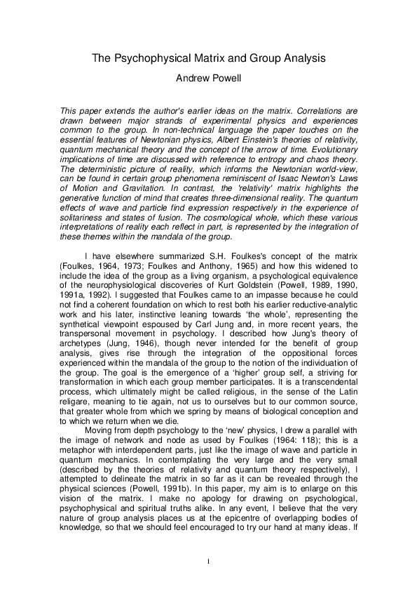 (PDF) The Psychophysical Matrix and Group Analysis