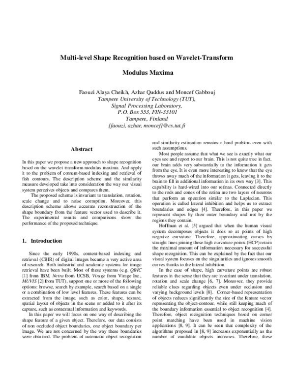 Pdf Multi Level Shape Recognition Based On Wavelet Transform Modulus