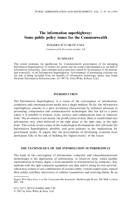 (PDF) The information superhighway: Some public policy issues for the Commonwealth