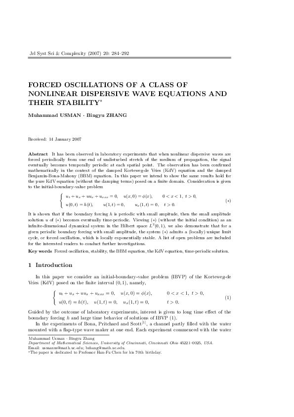 (PDF) Forced Oscillations of a Class of Nonlinear Dispersive Wave Equations and their Stability