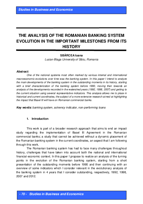 (PDF) The Analysis of the Romanian Banking System Evolution in the ...