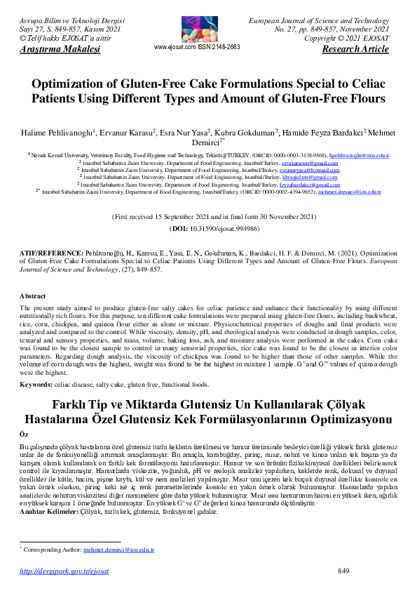 (PDF) Optimization of Gluten-Free Cake Formulations Special to Celiac ...