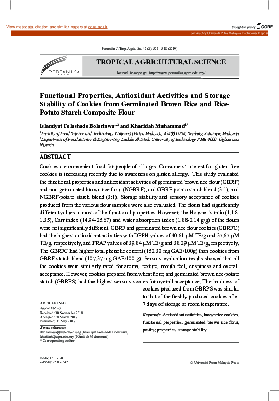 (PDF) Functional properties, antioxidant activities and storage stability of cookies from ...