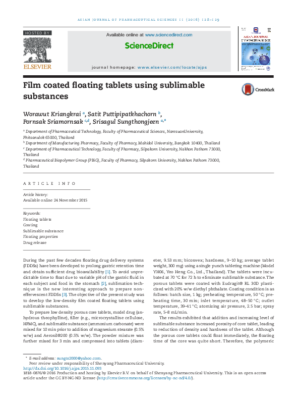 Film coated floating tablets using sublimable substances
