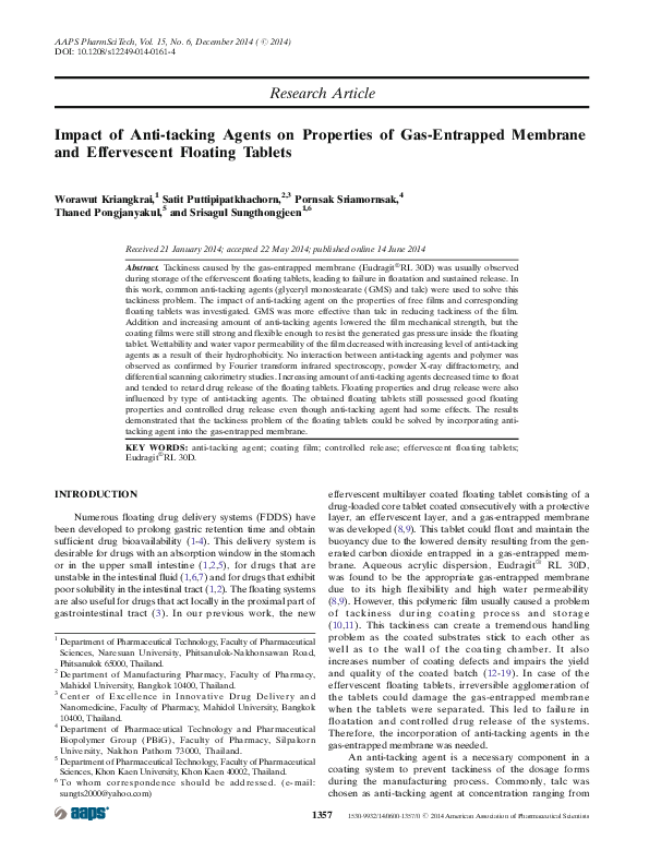 (PDF) Impact of Anti-tacking Agents on Properties of Gas-Entrapped ...