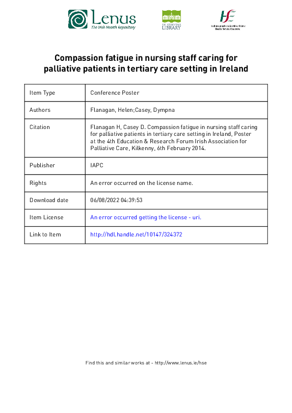 (PDF) Compassion fatigue in nursing staff caring for palliative ...