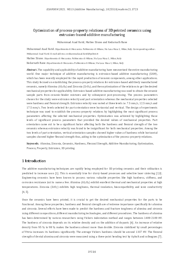 (PDF) Optimization of process-property relations of 3D printed ceramics using extrusion-based ...