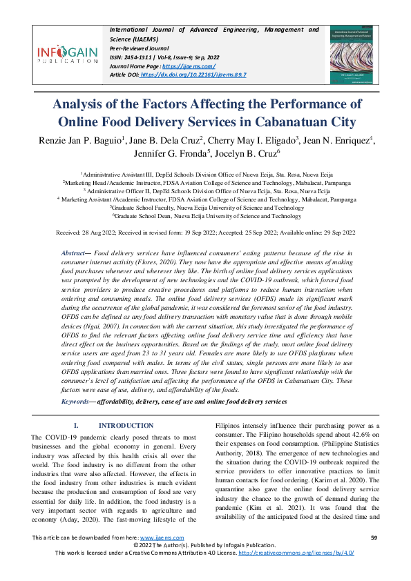 (PDF) Analysis of the Factors Affecting the Performance of Online Food ...