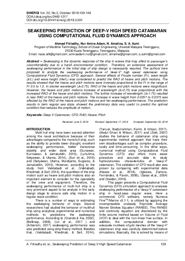 (PDF) Seakeeping Prediction of Deep-V High Speed Catamaran Using Computational Fluid Dynamics ...