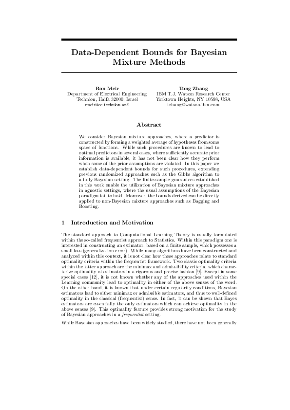 (PDF) Data-dependent bounds for Bayesian mixture methods
