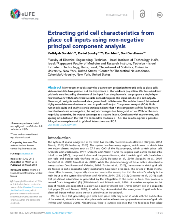 (PDF) Extracting grid cell characteristics from place cell inputs using non-negative principal ...