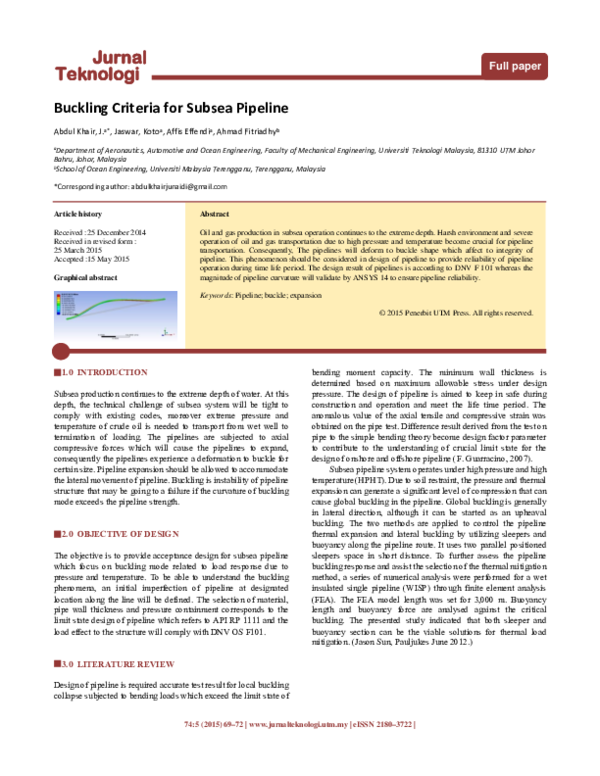 (PDF) Buckling Criteria for Subsea Pipeline | AHMAD AHMAD FITRIADHY ...