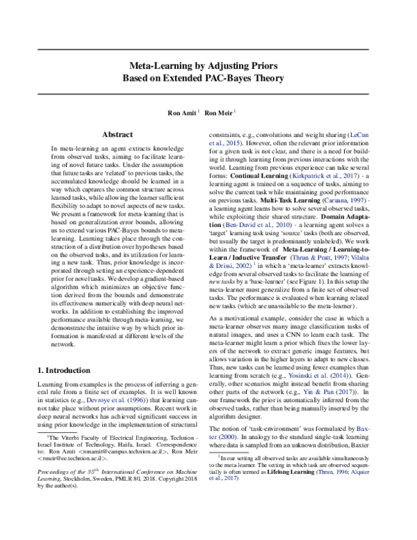 (PDF) Meta-Learning by Adjusting Priors Based on Extended PAC-Bayes Theory | Ron Meir - Academia.edu