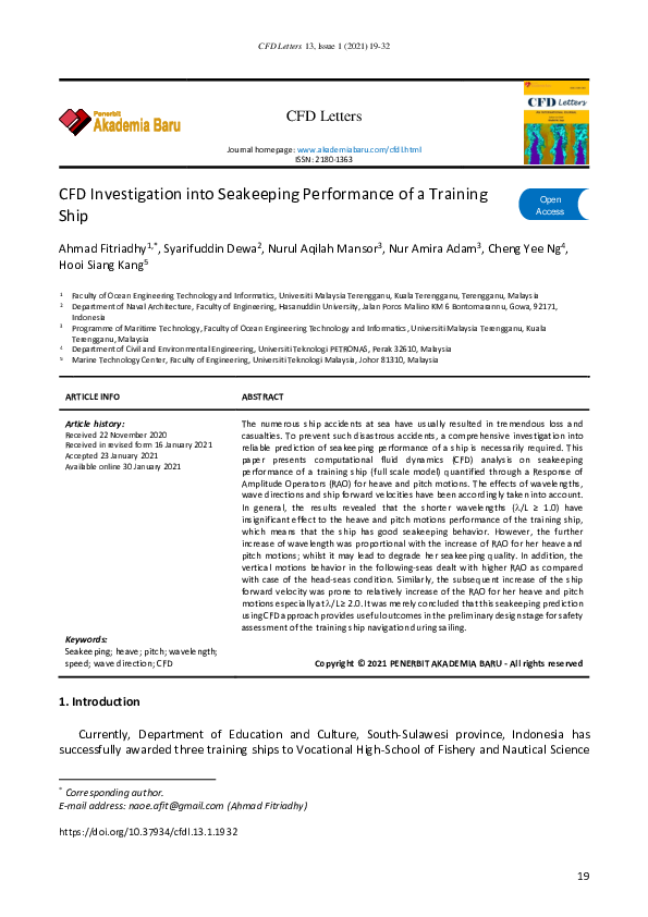 (PDF) CFD Investigation into Seakeeping Performance of a Training Ship
