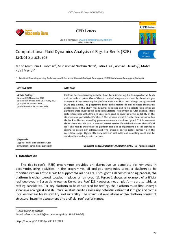(PDF) Computational Fluid Dynamics Analysis of Rigs-to-Reefs (R2R ...