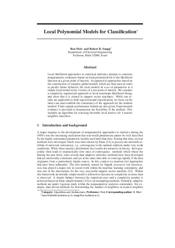 (PDF) Local polynomial models for classification